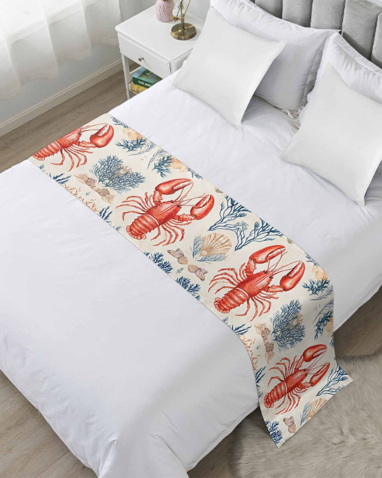 Xipuska Lobster Coastal Bed Runners for King Size Bed, Decorative Bed ...