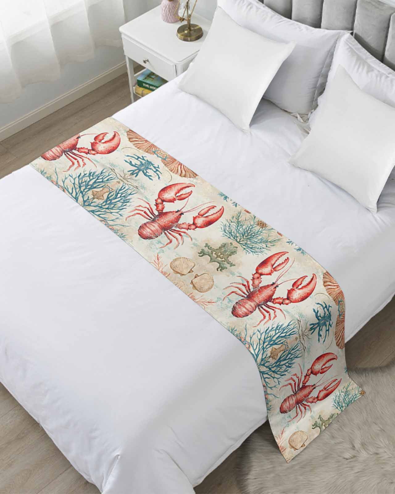 Xipuska Lobster Coastal Bed Runners for Queen Size Bed, Decorative Bed ...