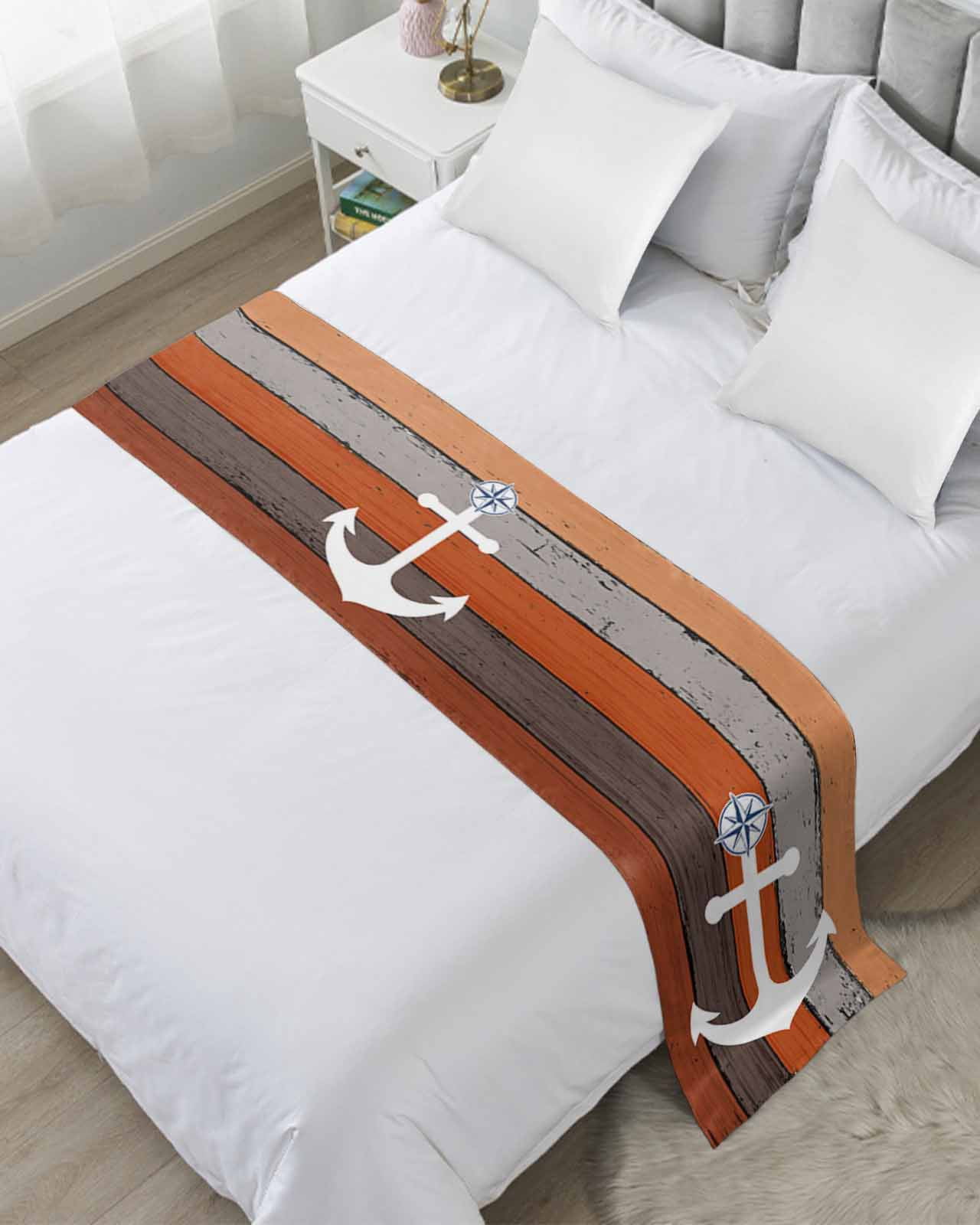 Xipuska Nautical Anchor Bed Runners for Queen Size Bed, Decorative Bed ...