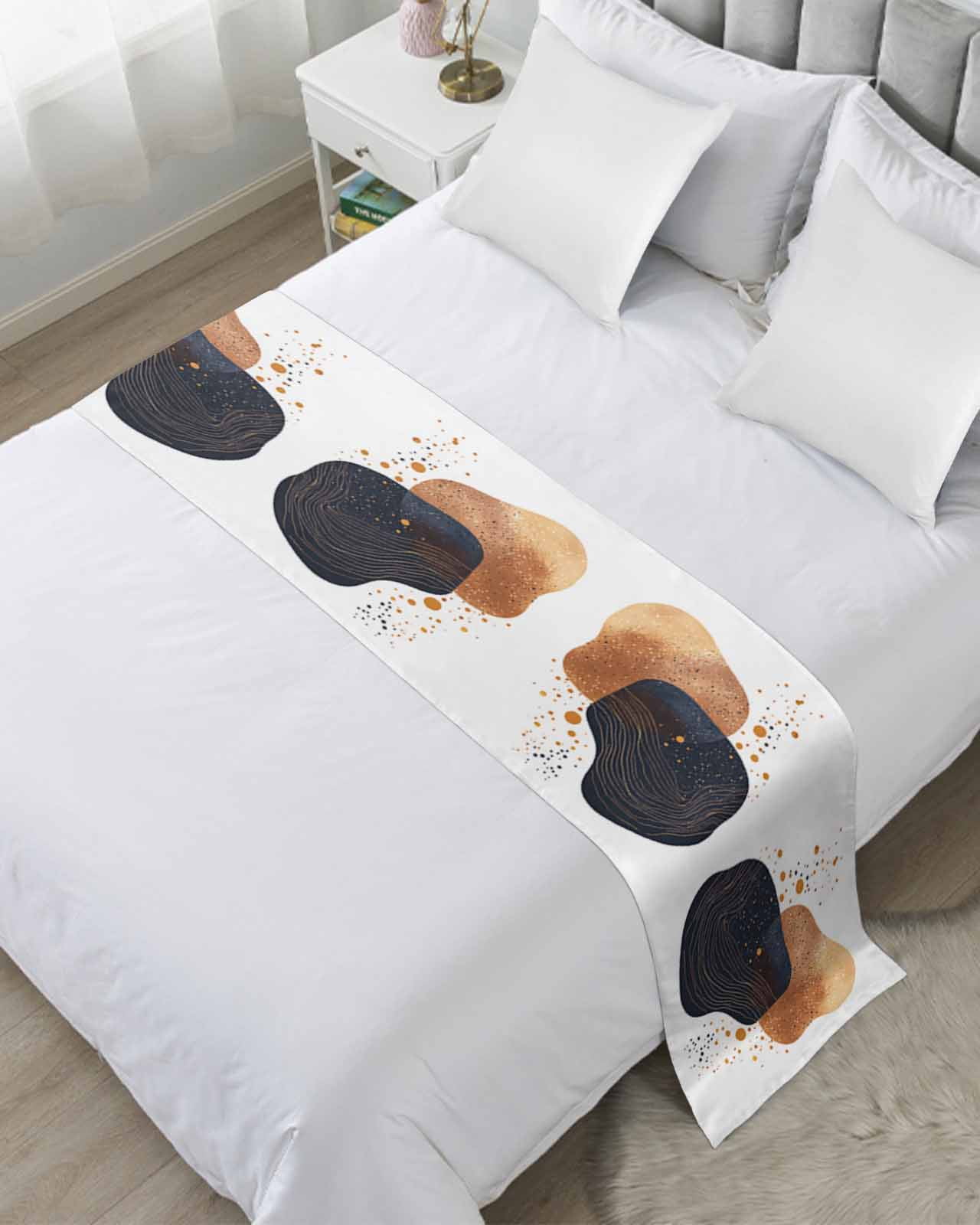 Xipuska Navy Blue Brown Art Bed Runners for Twin Size Bed, Decorative ...