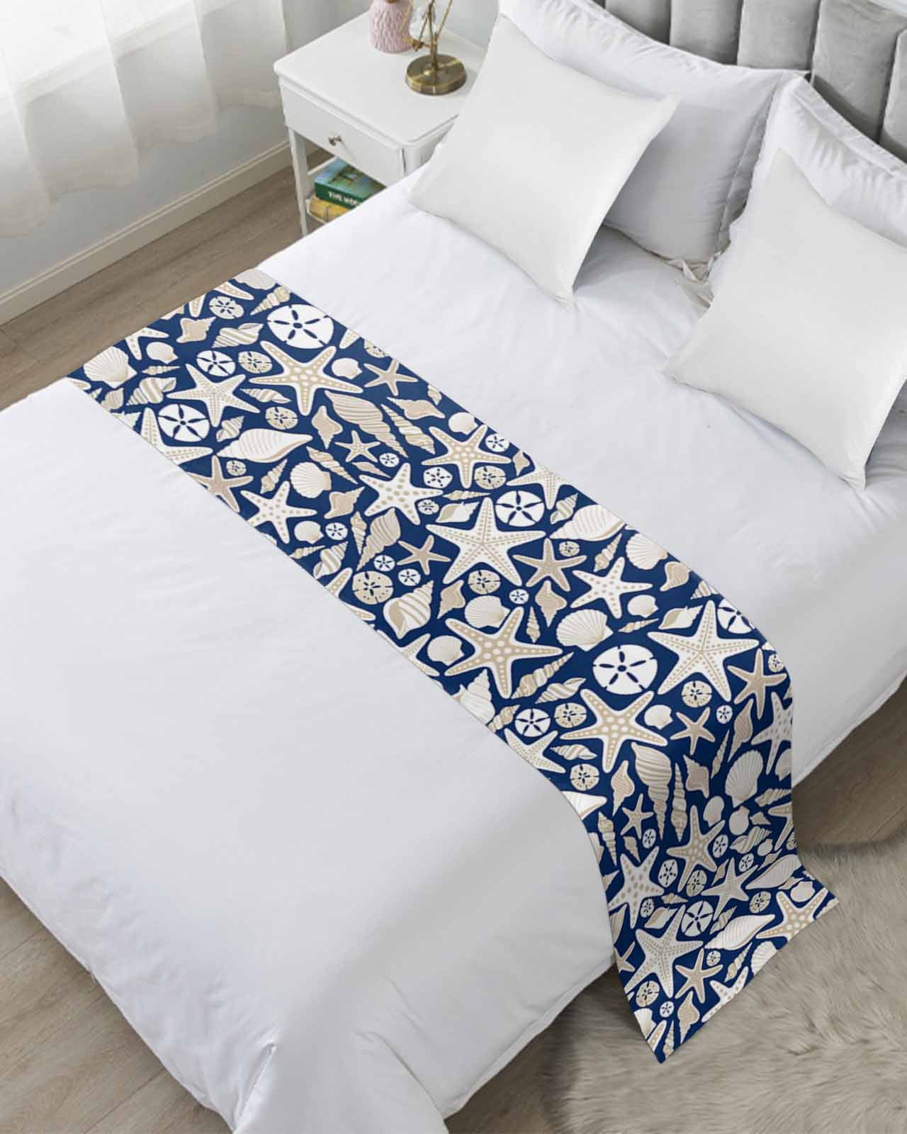 Xipuska Navy Blue Ocean Bed Runners for King Size Bed, Decorative Bed ...