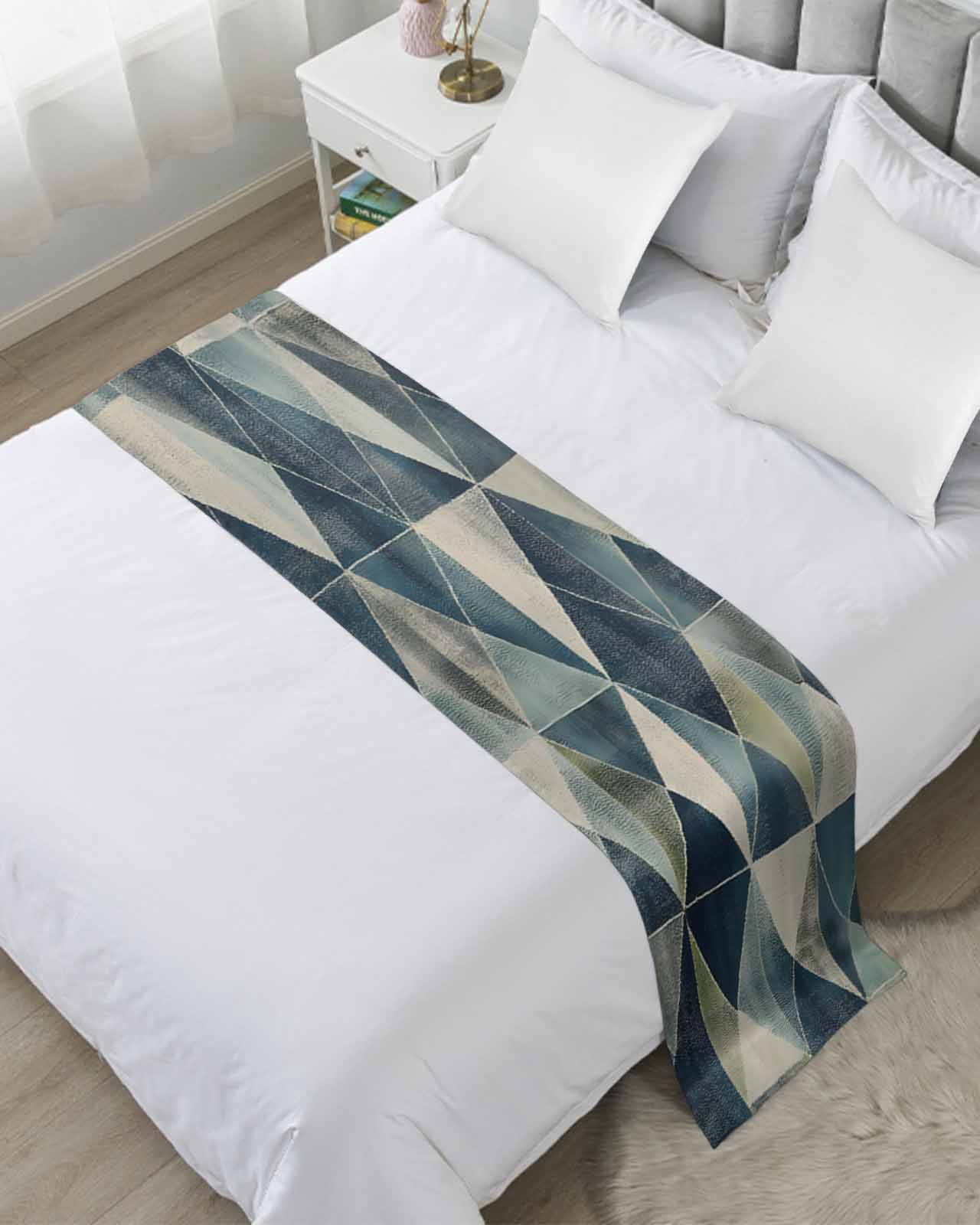 Xipuska Navy Blue Ombre Rhombus Bed Runners for Twin Size Bed ...