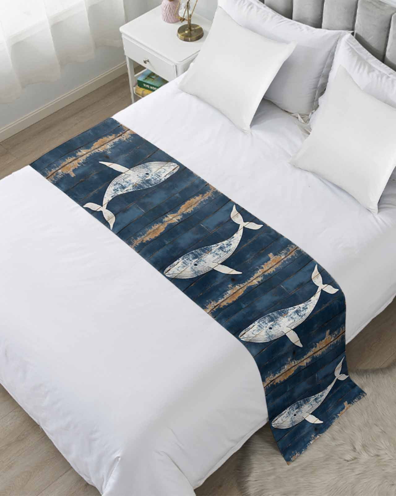 Xipuska Ocean Whale Blue Bed Runners for Cal King Size Bed, Decorative ...