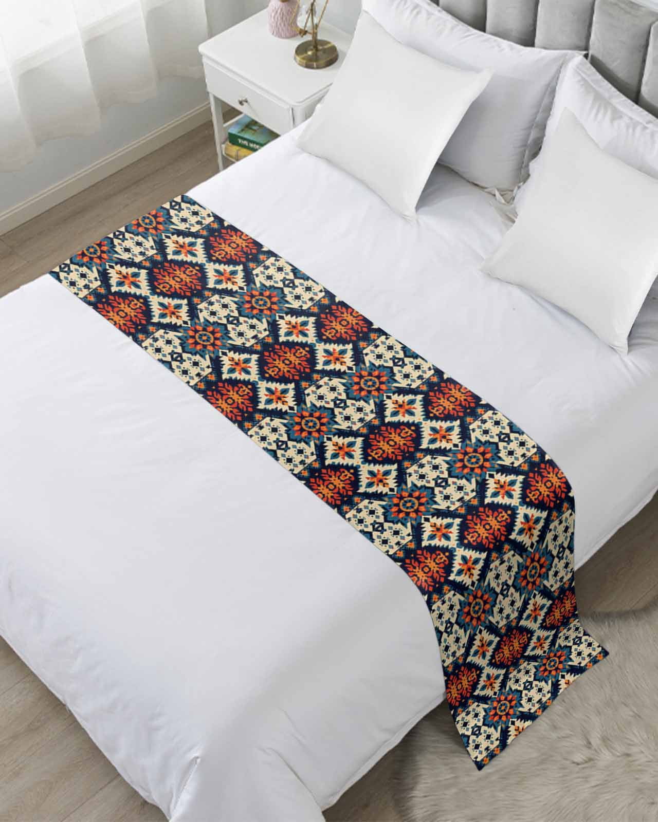 Xipuska Orange Blue Boho Bed Runners for Queen Size Bed, Decorative Bed ...