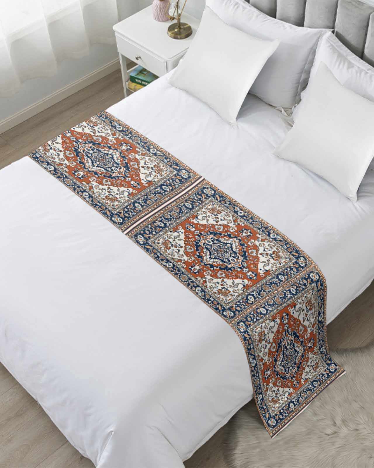 Xipuska Orange Blue Boho Southwestern Bed Runners for King Size Bed ...