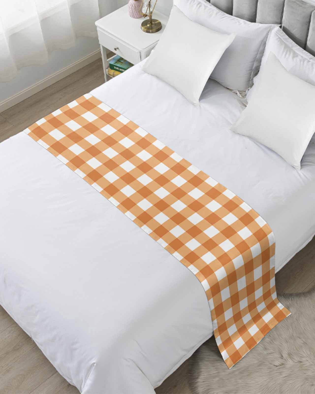 Xipuska Orange Plaid Bed Runners for Twin Size Bed, Decorative Bed ...