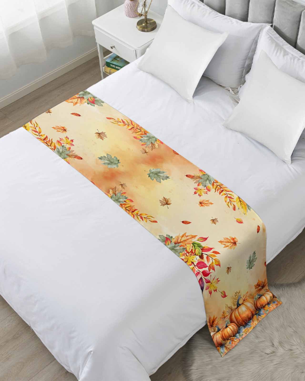 Xipuska Orange Pumpkin Fall Bed Runners for Twin Size Bed, Decorative ...