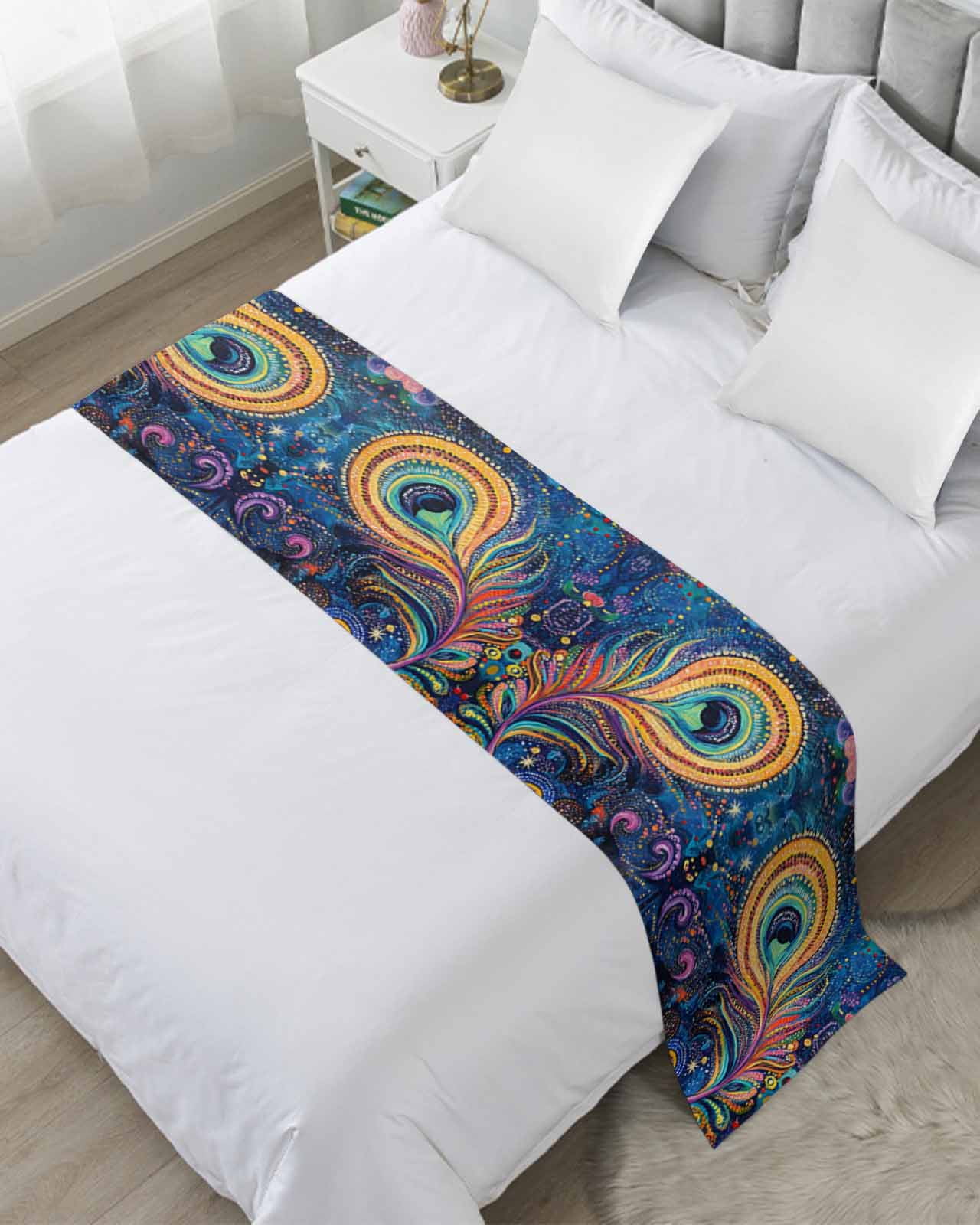 Xipuska Peacock Feather Eye Bed Runners for Twin Size Bed, Decorative ...
