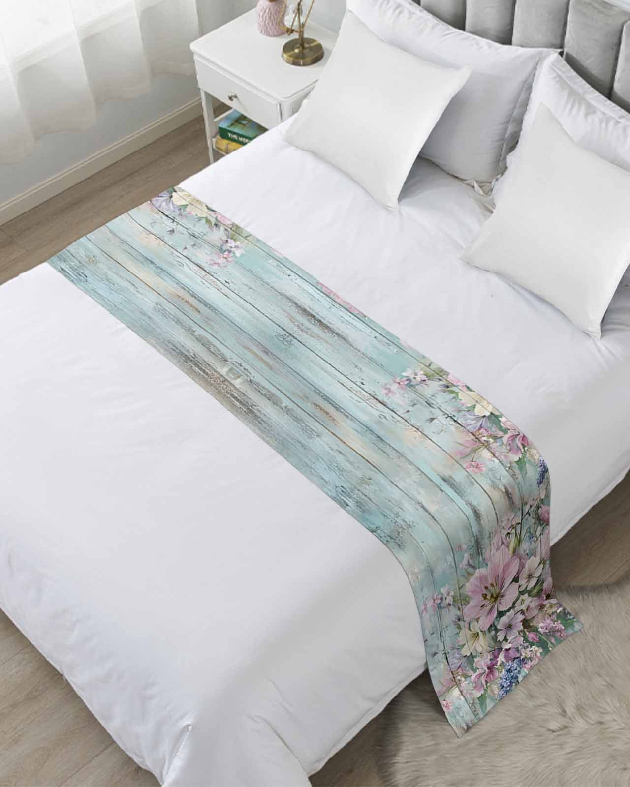 Xipuska Pink Flower Bed Runners for Cal King Size Bed, Decorative Bed ...