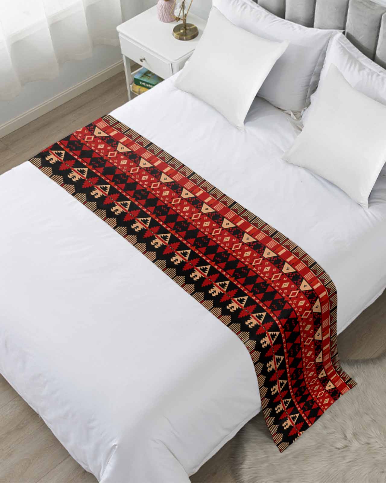 Xipuska Red Black Boho Aztec Bed Runners for Twin Size Bed, Decorative ...