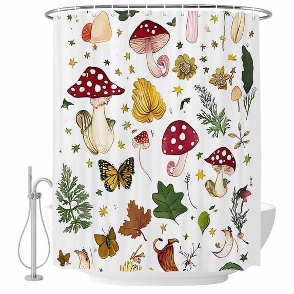 Xipuska Red Mushrooms Shower Curtain - Water Repellent Fabric Shower ...