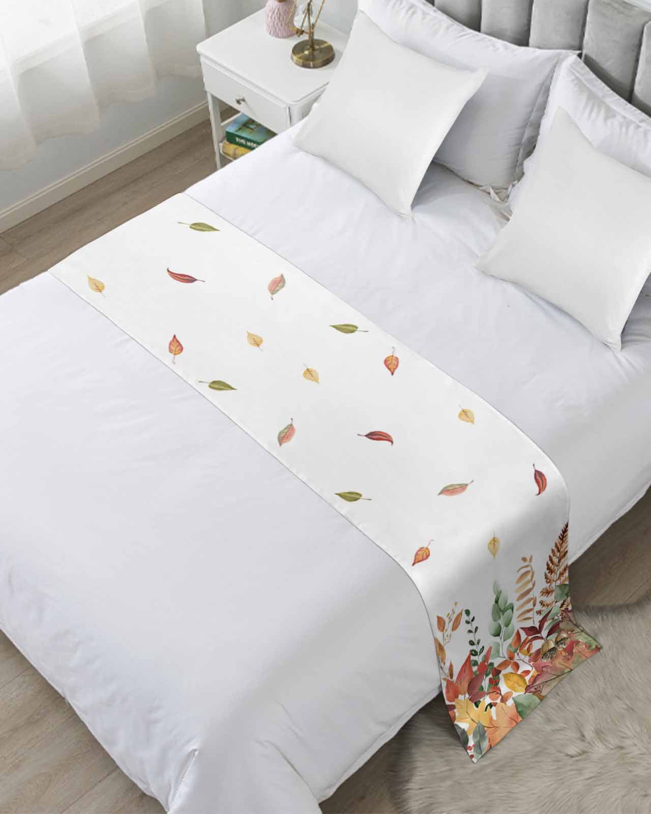Xipuska Red Orange Leaf Fall Bed Runners for Cal King Size Bed ...