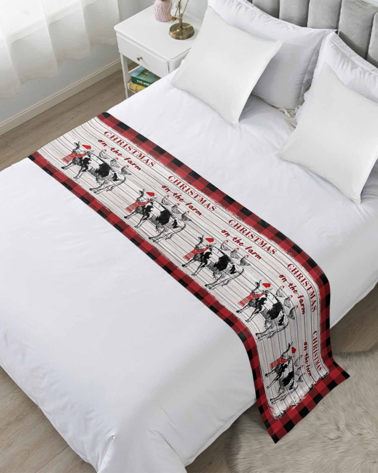 Xipuska Red Plaid Christmas Bed Runners for Cal King Size Bed ...