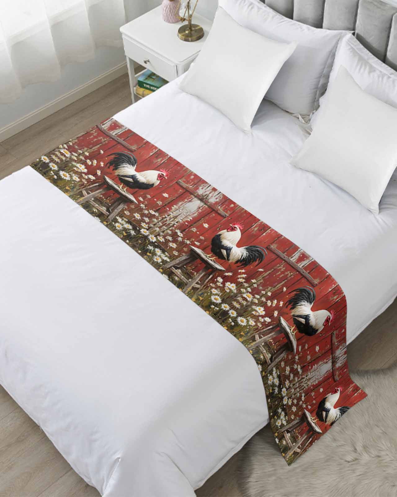 Xipuska Red Rooster Bed Runners for Cal King Size Bed, Decorative Bed ...