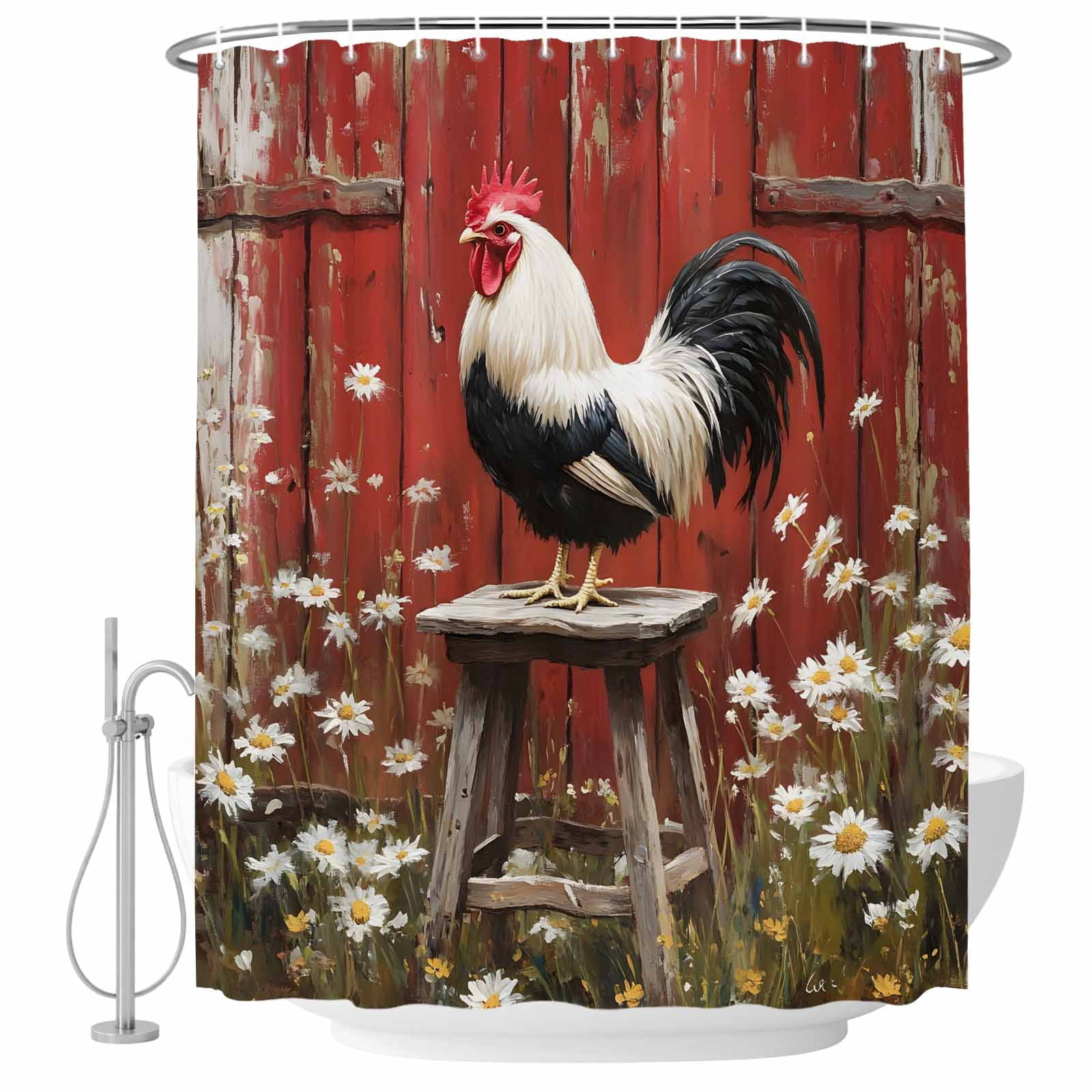 Xipuska Red Rooster Shower Curtain - Water Repellent Fabric Shower ...