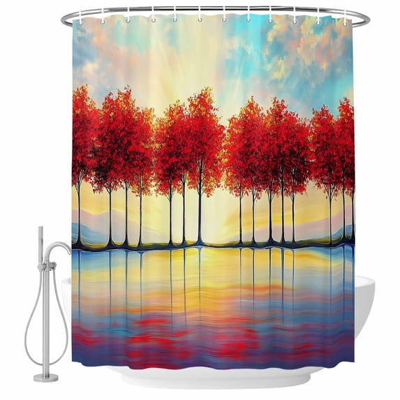 Xipuska Red Trees Shower Curtain - Water Repellent Fabric Shower ...
