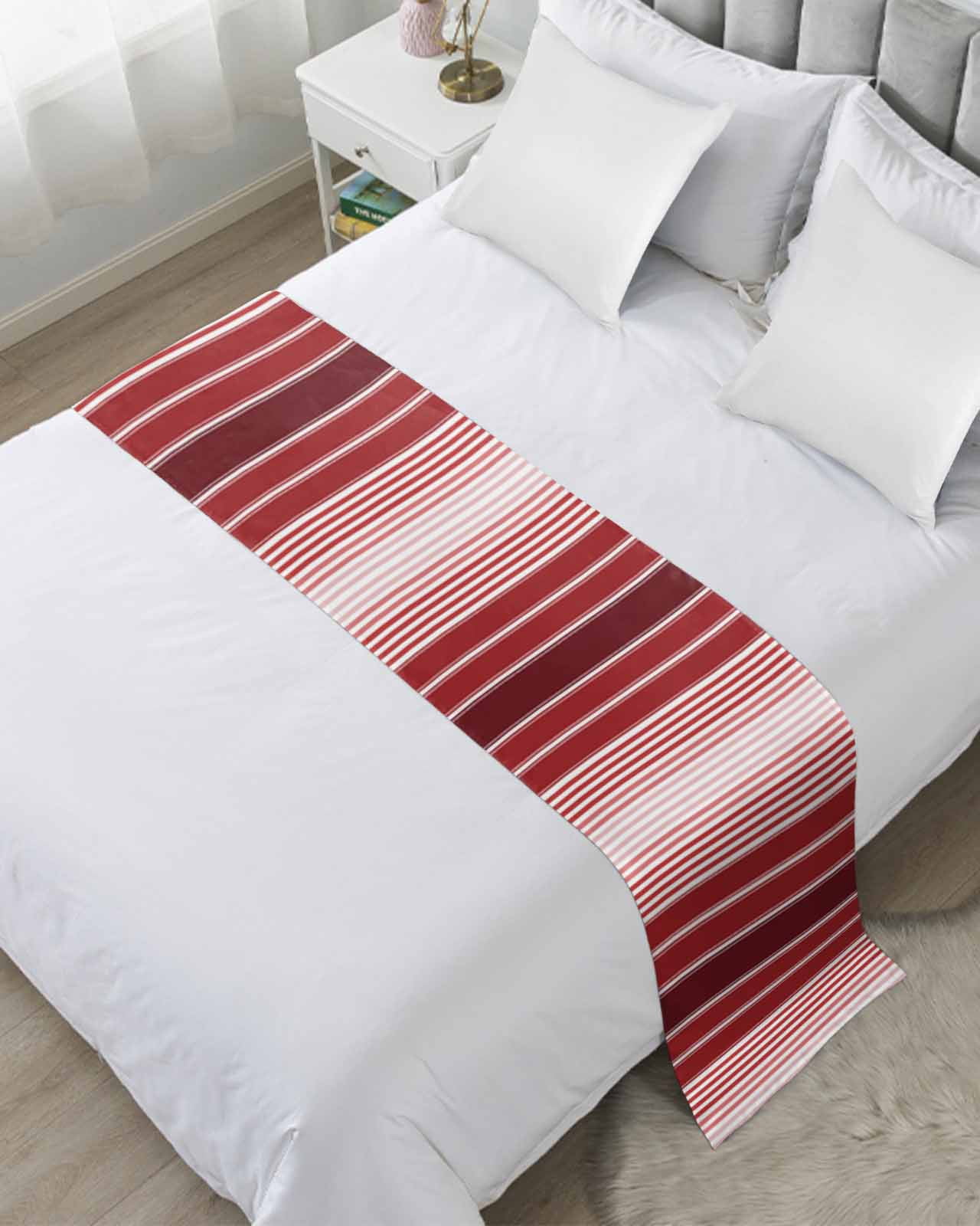 Xipuska Red Vertical Striped Bed Runners for King Size Bed, Decorative ...