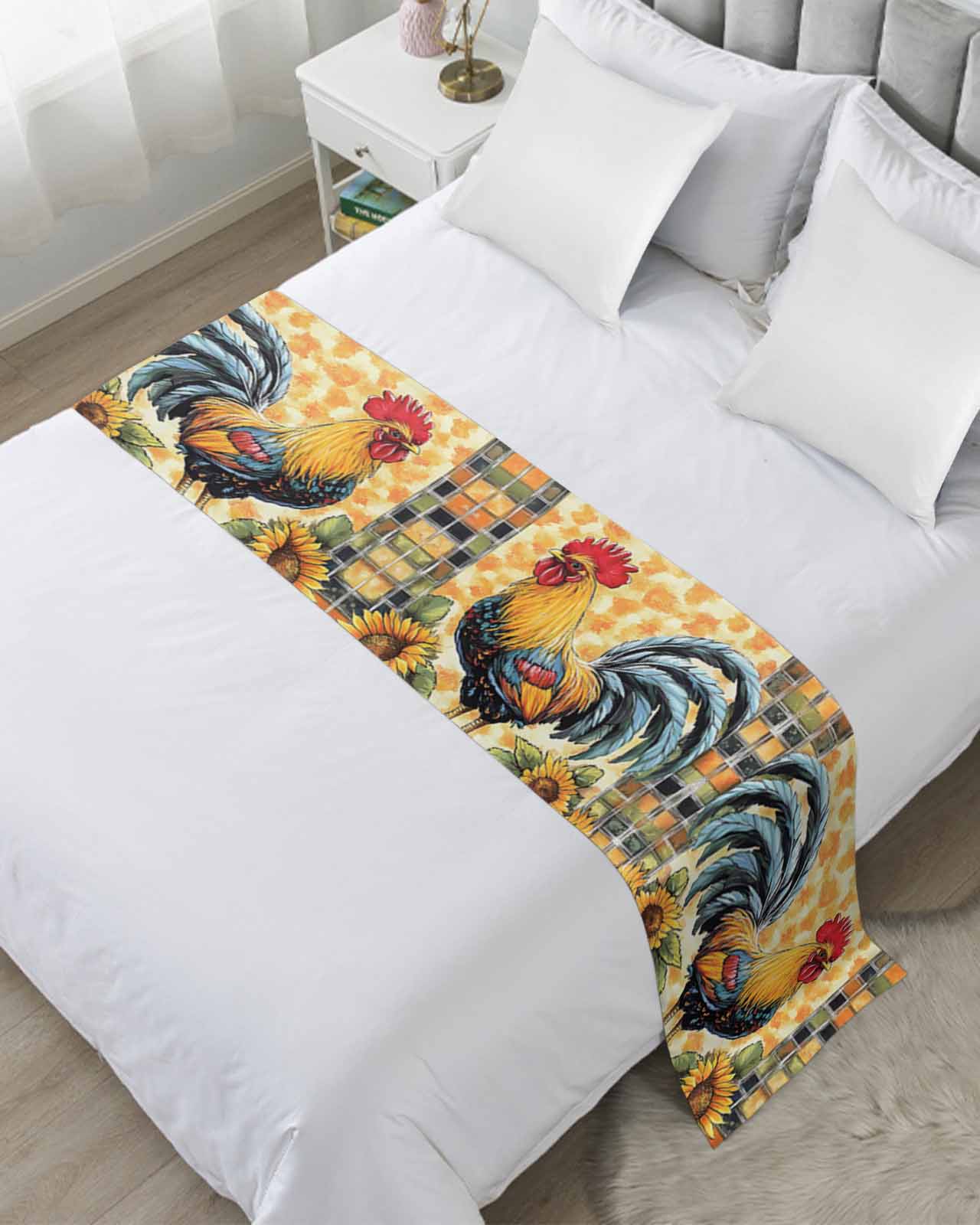 Xipuska Retro Rooster Bed Runners for Cal King Size Bed, Decorative Bed ...