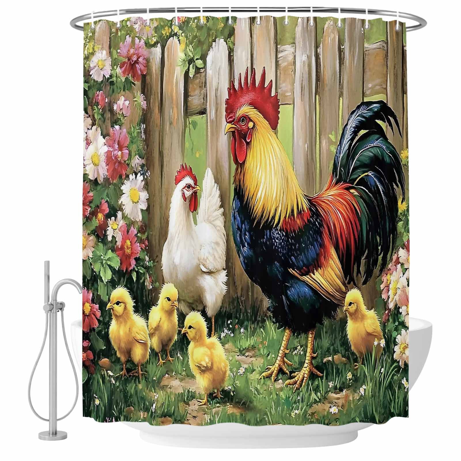 Xipuska Retro Rooster Shower Curtain - Water Repellent Fabric Shower ...