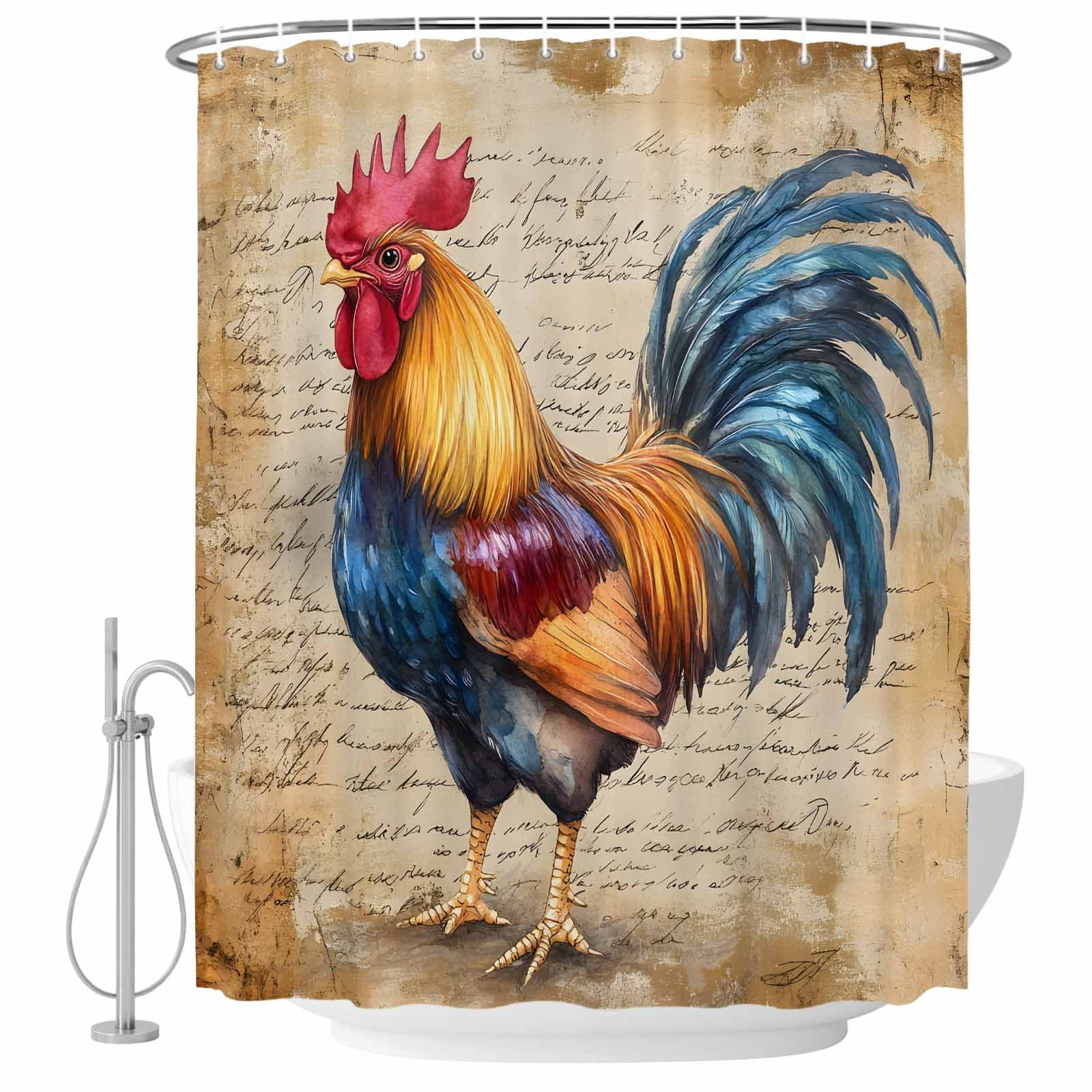 Xipuska Retro Rooster Shower Curtain - Water Repellent Fabric Shower ...