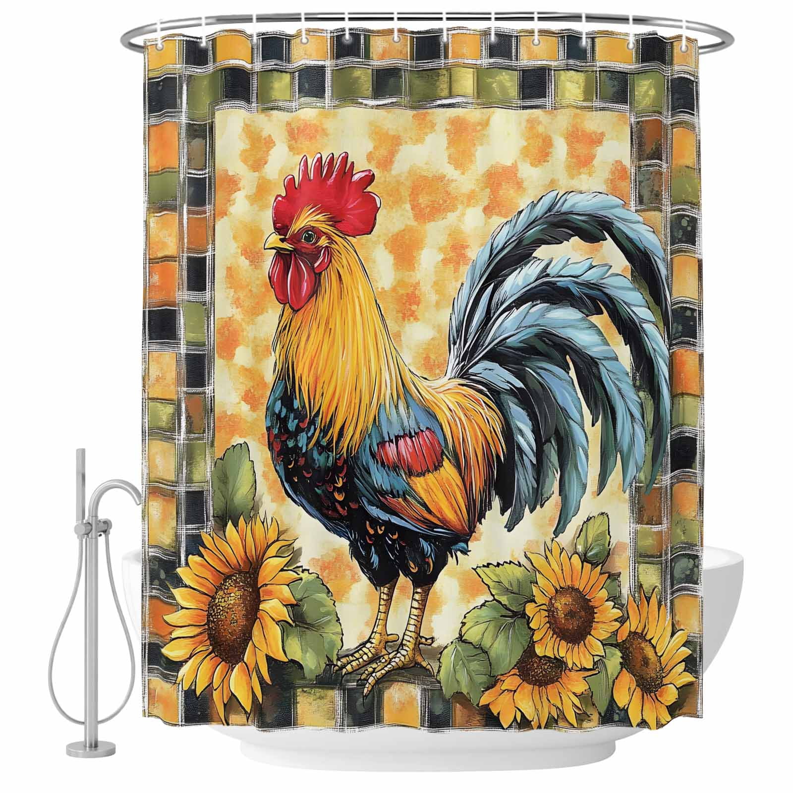 Xipuska Retro Rooster Shower Curtain - Water Repellent Fabric Shower ...