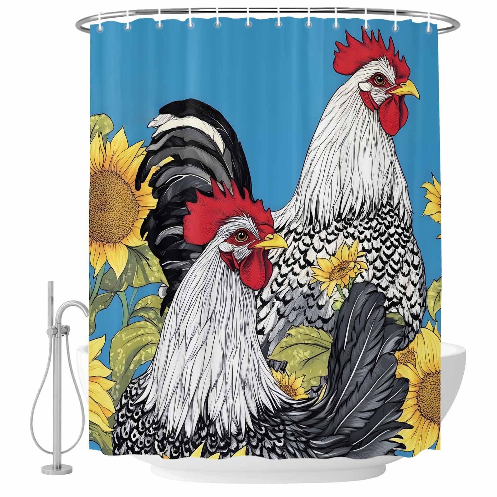 Xipuska Rooster Shower Curtain - Water Repellent Fabric Shower Curtains ...