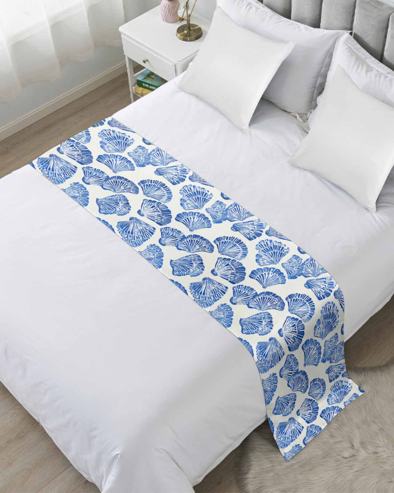 Xipuska Summer Blue Conch Bed Runners for Twin Size Bed, Decorative Bed ...