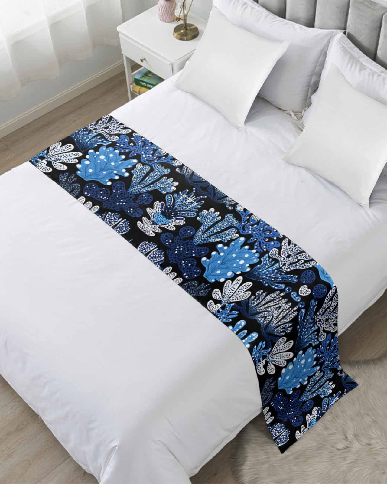 Xipuska Summer Blue Coral Bed Runners for King Size Bed, Decorative Bed ...