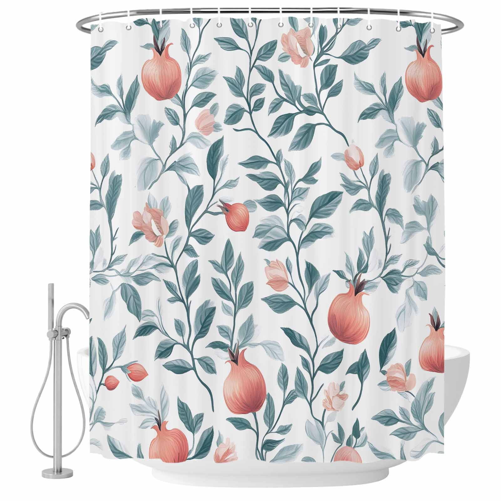 Xipuska Teal Green Botanical Shower Curtain - Water Repellent Fabric ...