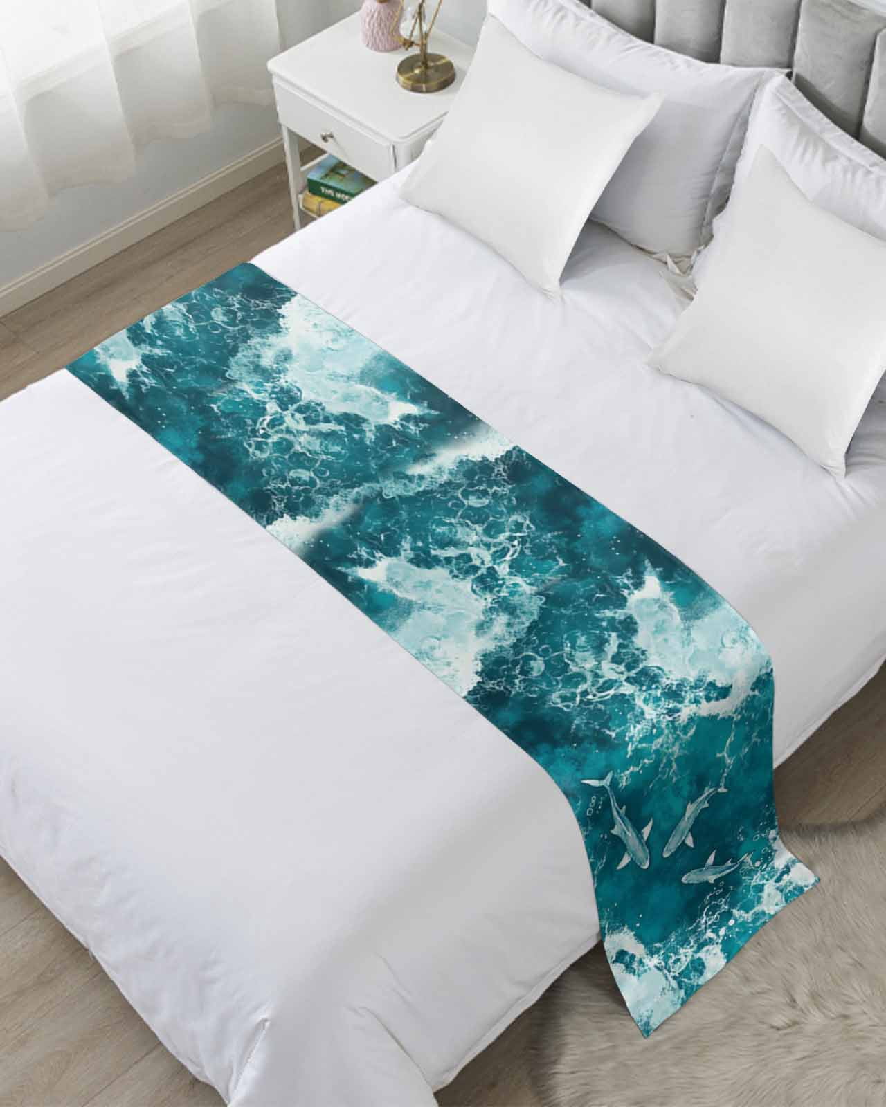 Xipuska Teal Green Ocean Shark Bed Runners for Twin Size Bed ...