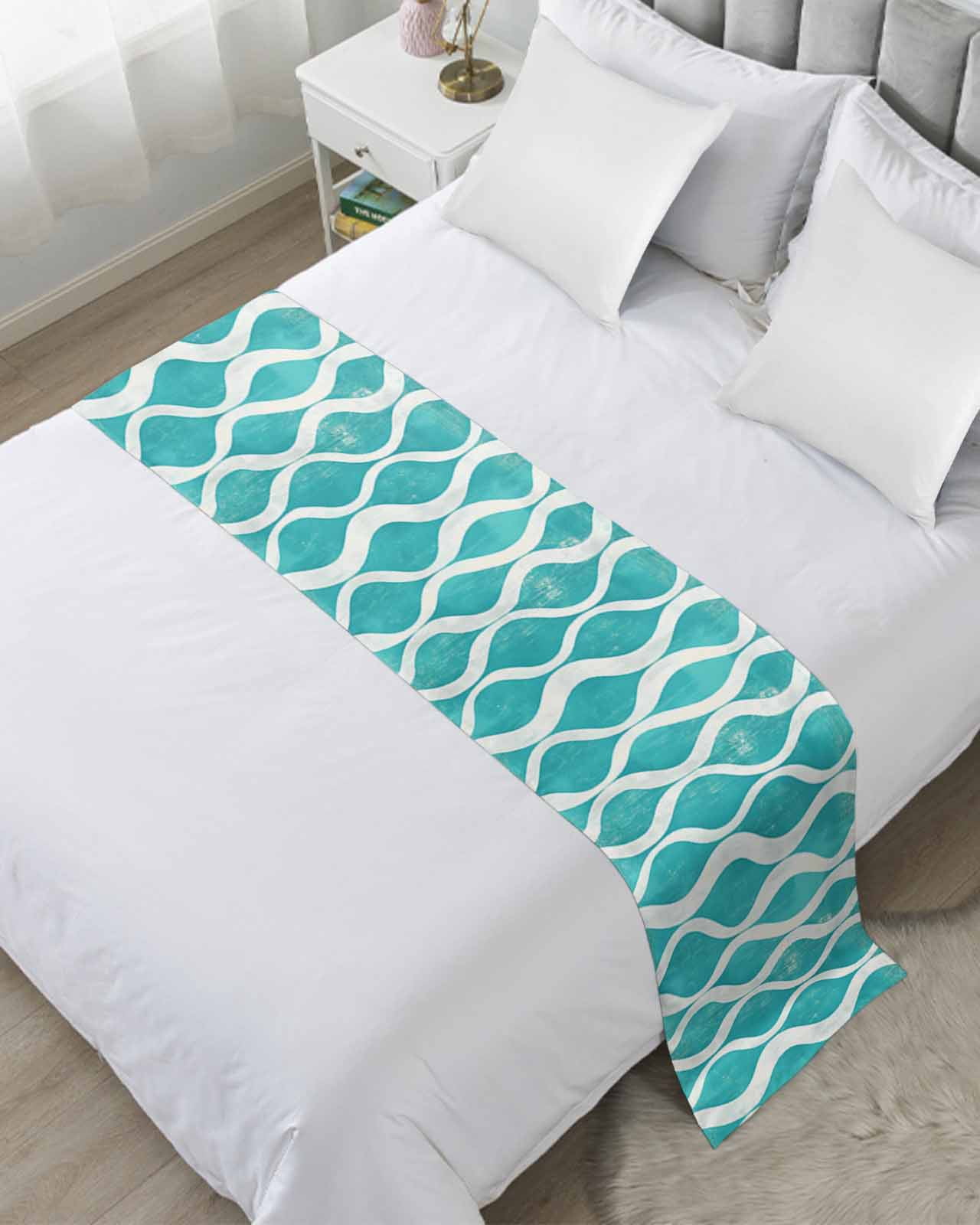 Xipuska Teal Wave Bed Runners for King Size Bed, Decorative Bed Throws ...