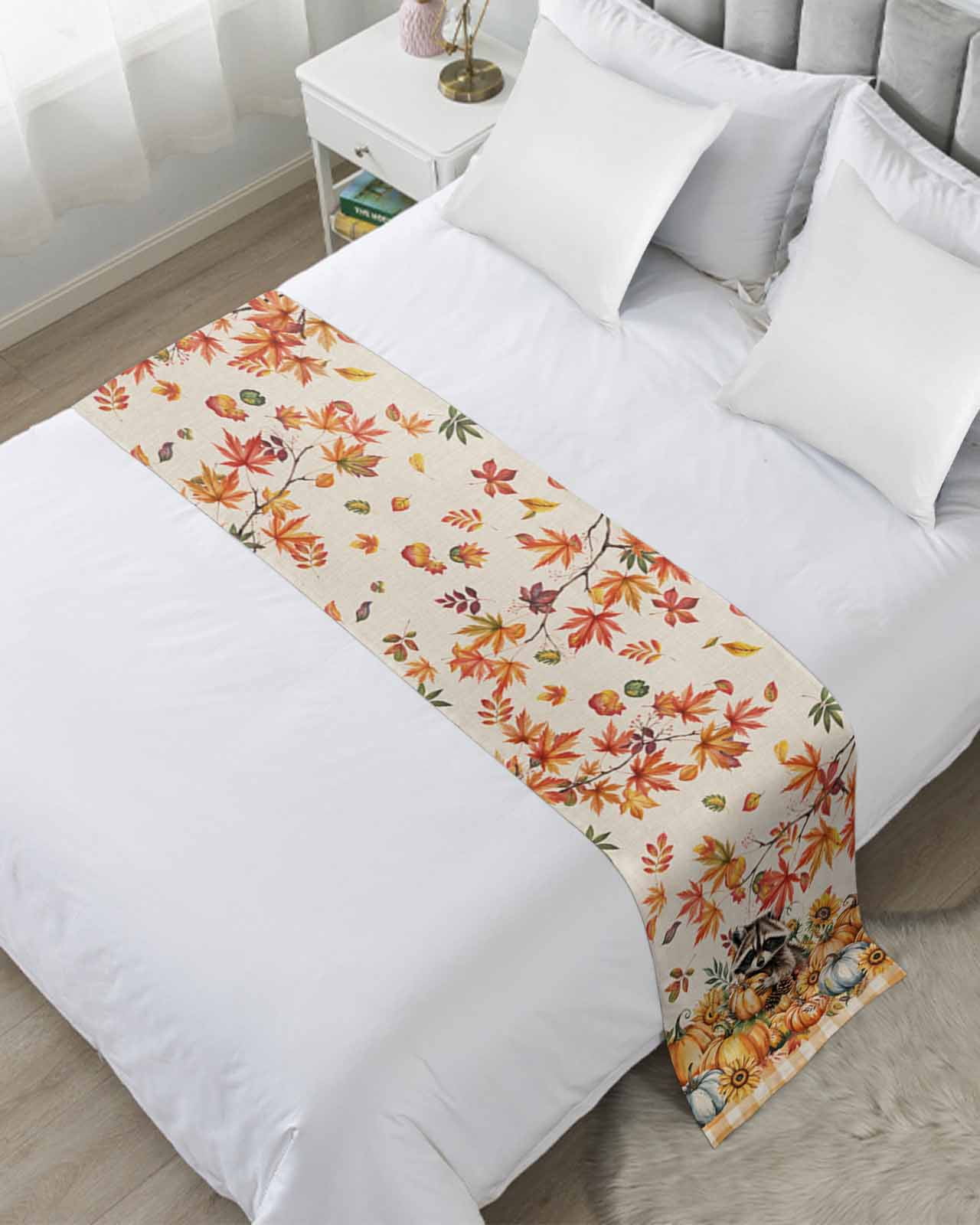 Xipuska Thanksgiving Pumpkin Bed Runners for Queen Size Bed, Decorative ...