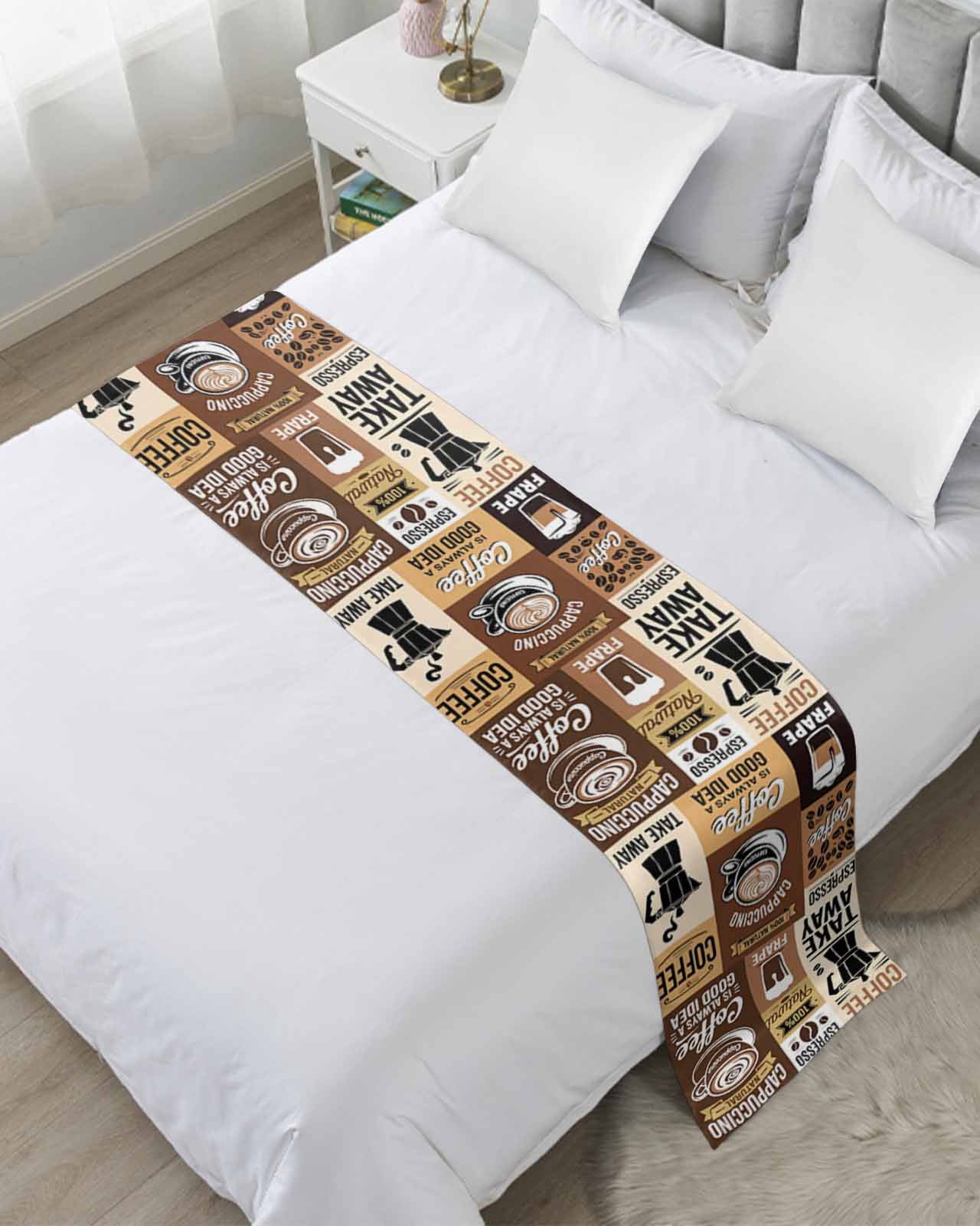 Xipuska Vintage Coffee Bed Runners for Queen Size Bed, Decorative Bed ...