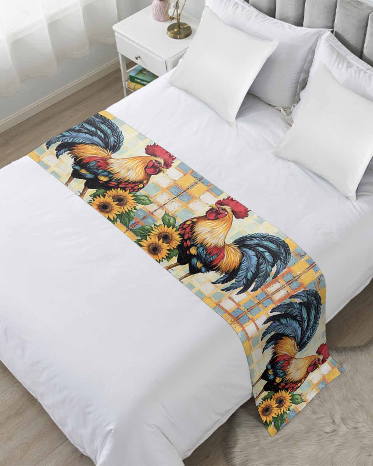 Xipuska Vintage Rooster Bed Runners for King Size Bed, Decorative Bed ...