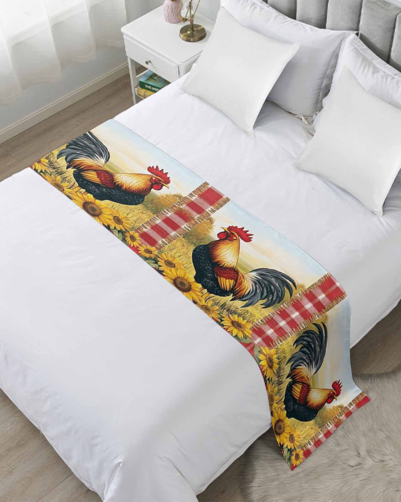 Xipuska Vintage Rooster Bed Runners for Twin Size Bed, Decorative Bed ...