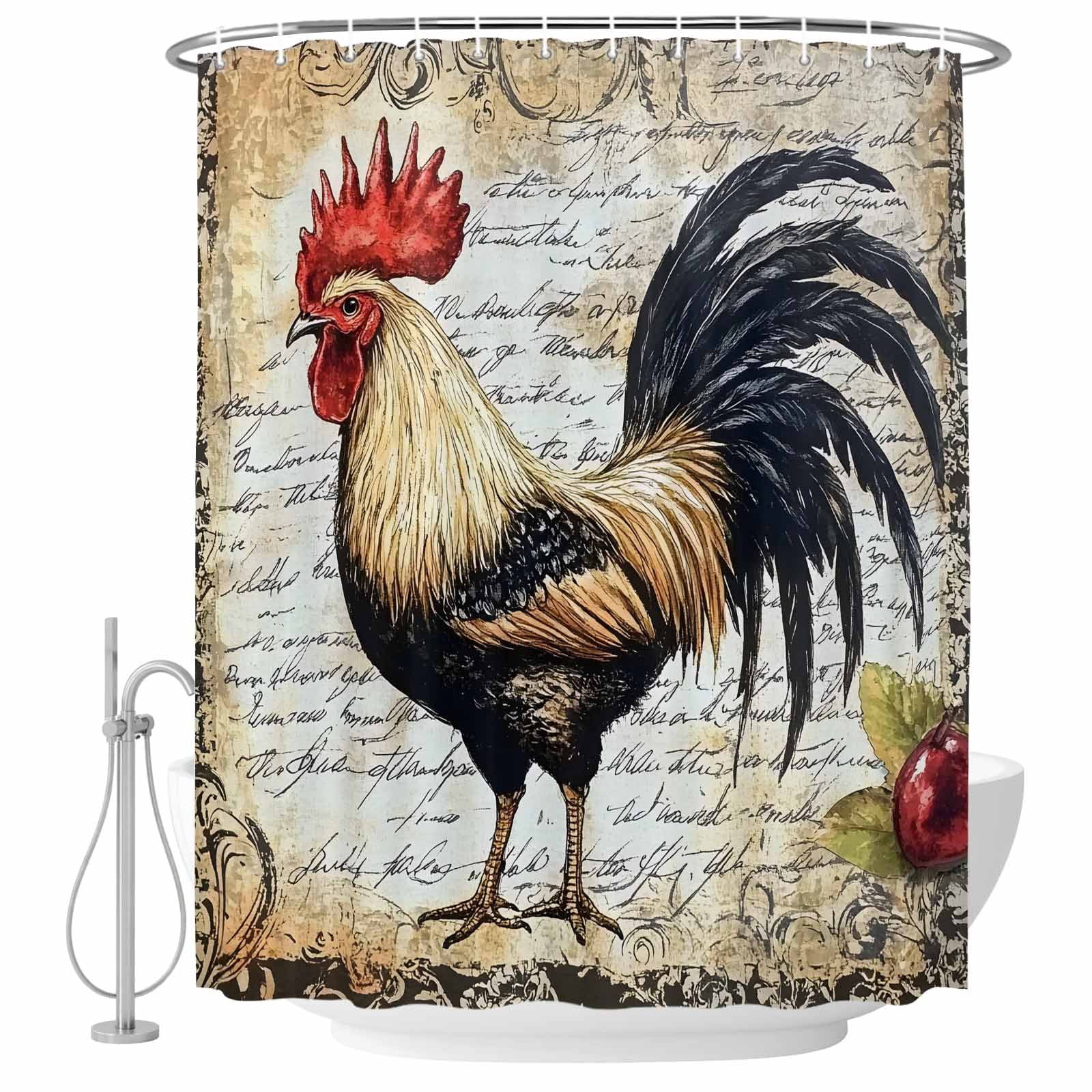 Xipuska Vintage Rooster Shower Curtain - Water Repellent Fabric Shower ...