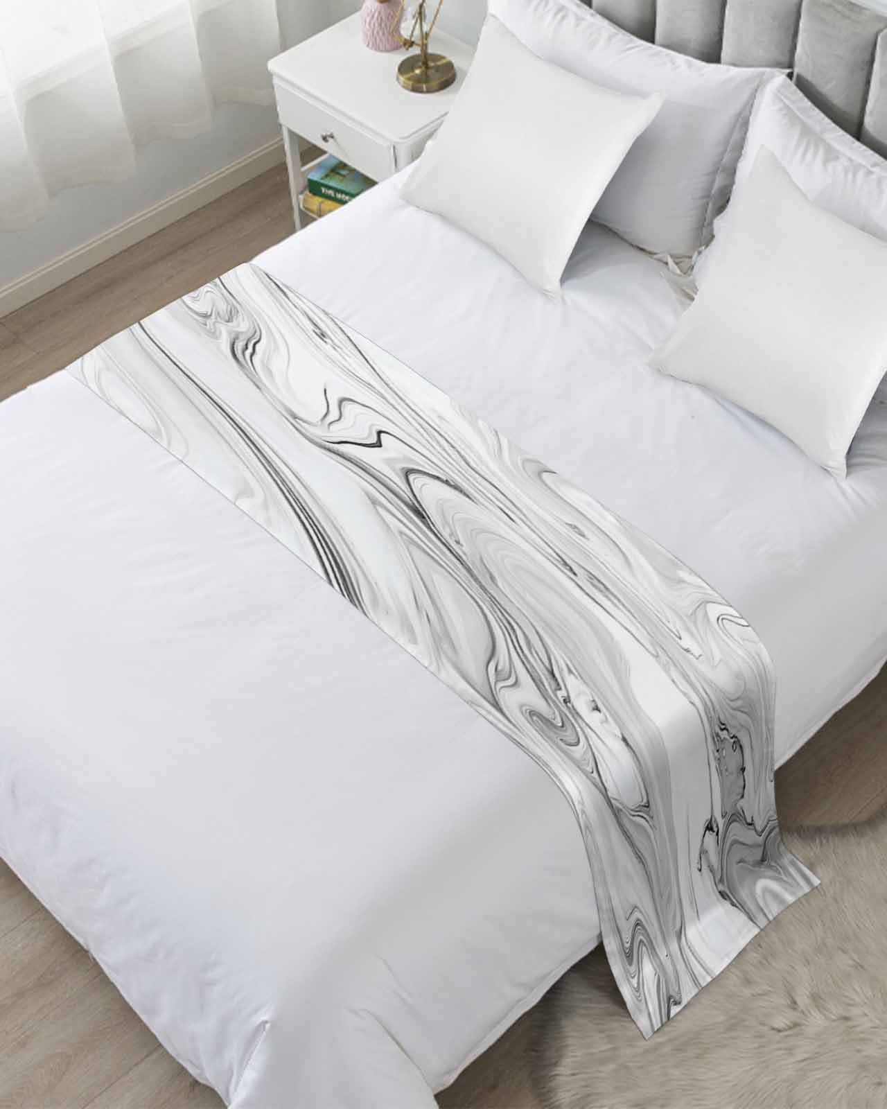 Xipuska White Gray Marble Bed Runners for King Size Bed, Decorative Bed ...