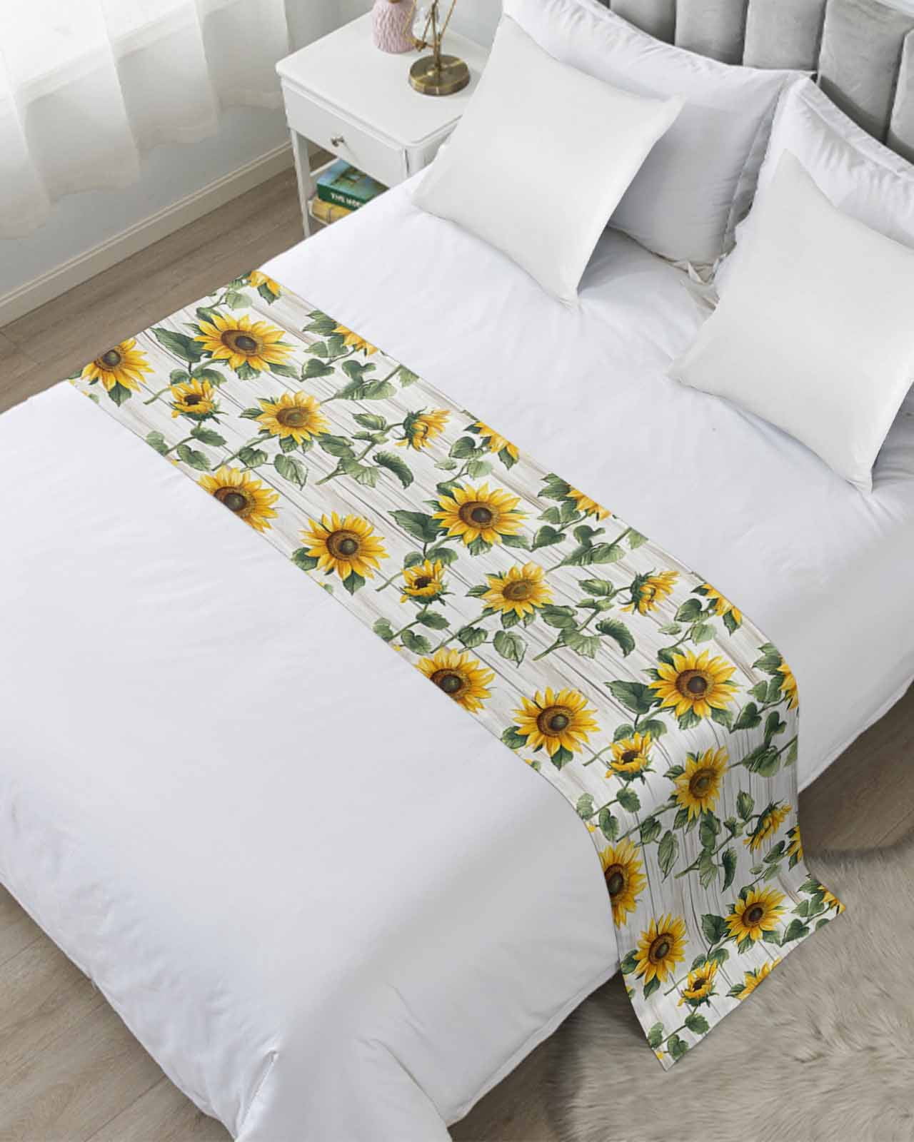 Xipuska Yellow Sunflowers Bed Runners for Queen Size Bed, Decorative ...