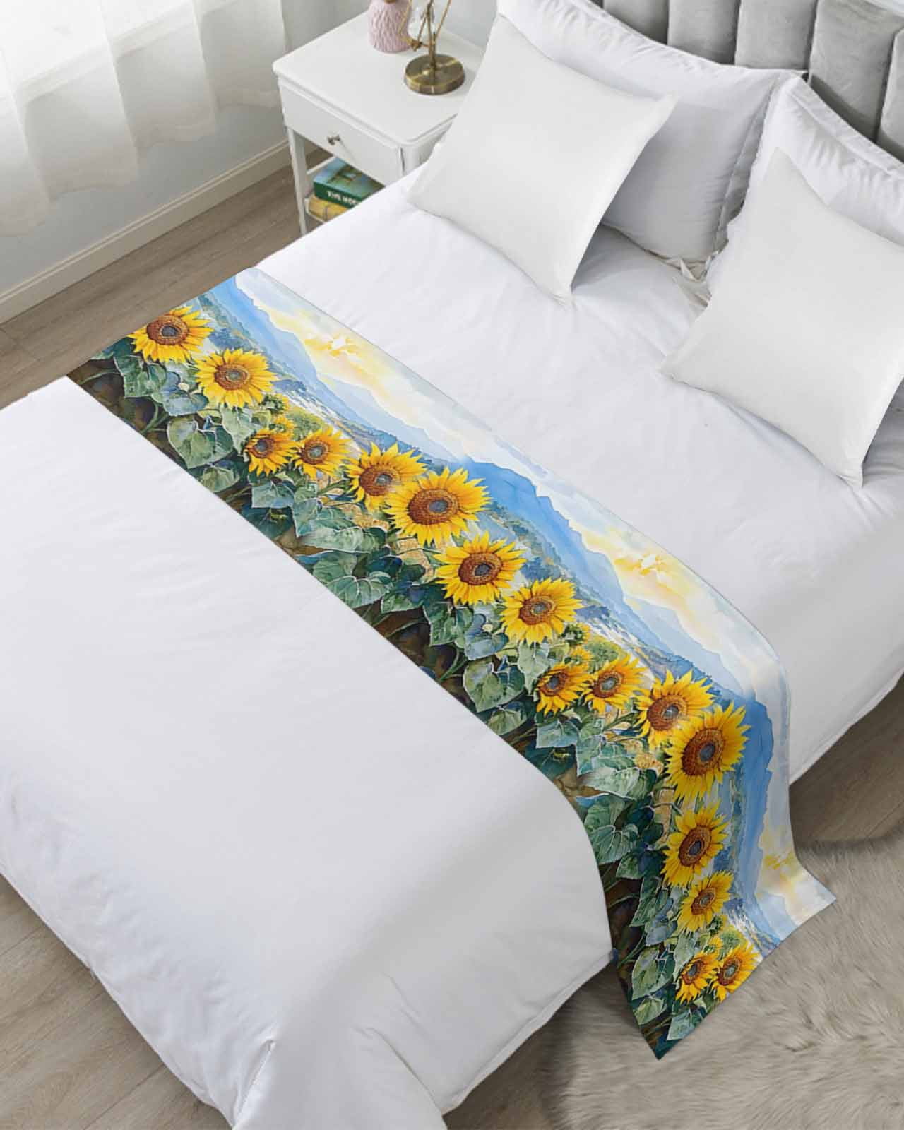 Xipuska Yellow Sunflowers Bed Runners for Twin Size Bed, Decorative Bed ...