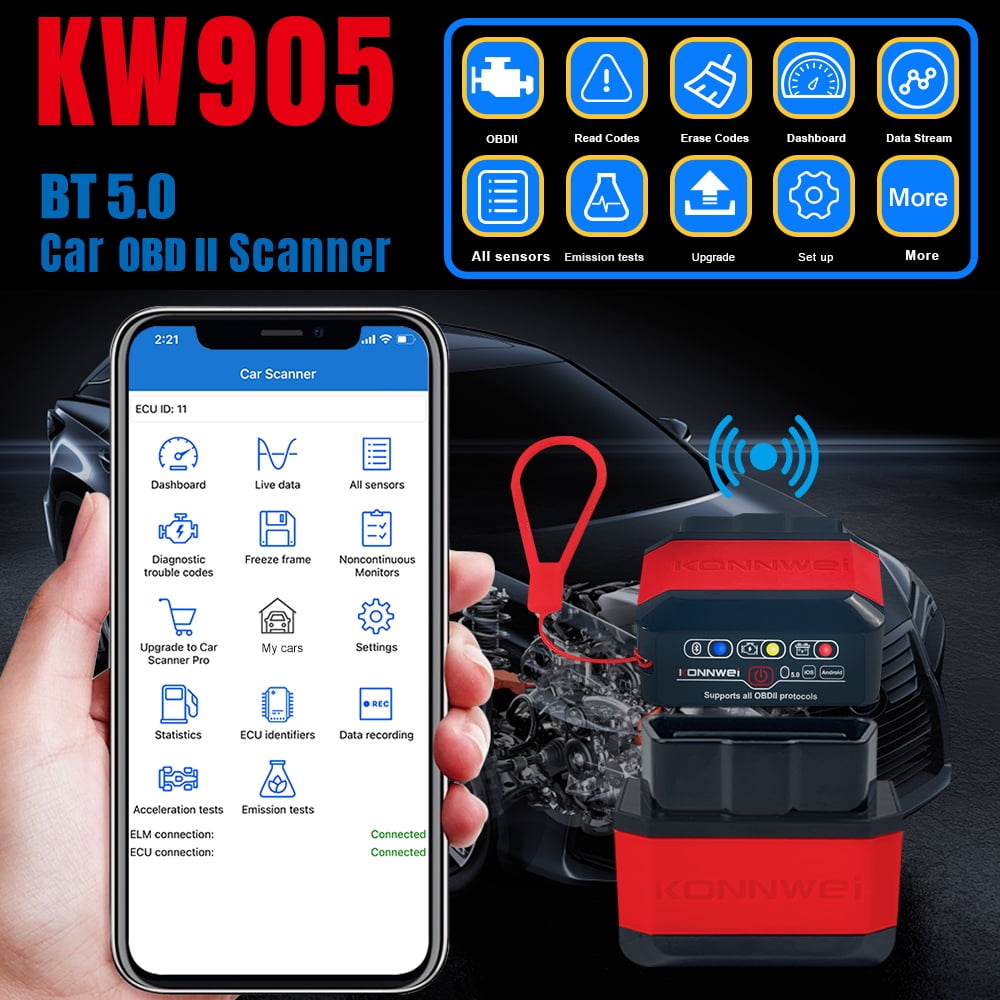 Xirurus BT 5.0 Wireless OBDII Car Auto Diagnostic Scan Tool Code Reader ...