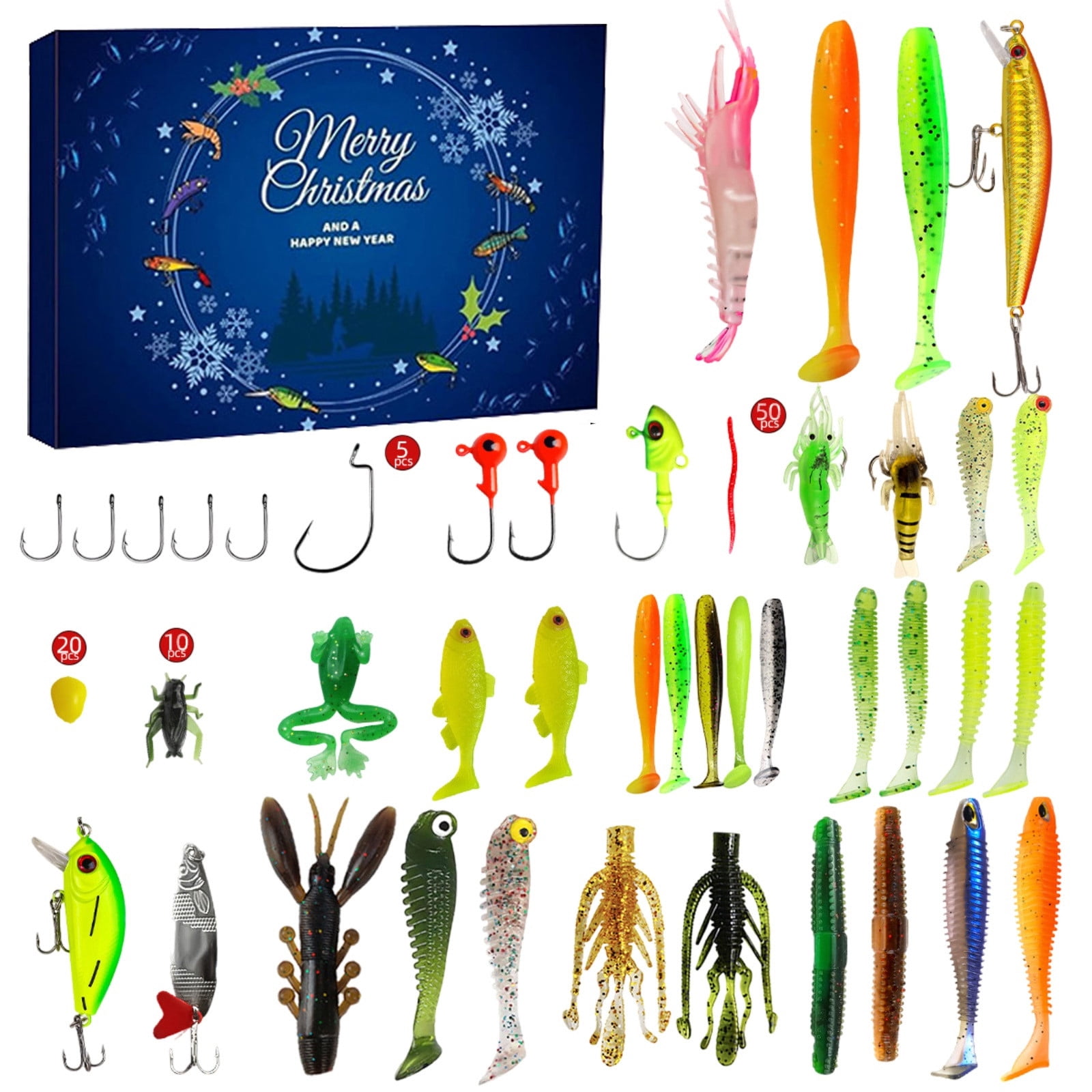 Xiwaer 124pc Advent Calendar Fishing Countdown, Fishing Tackle Advent ...