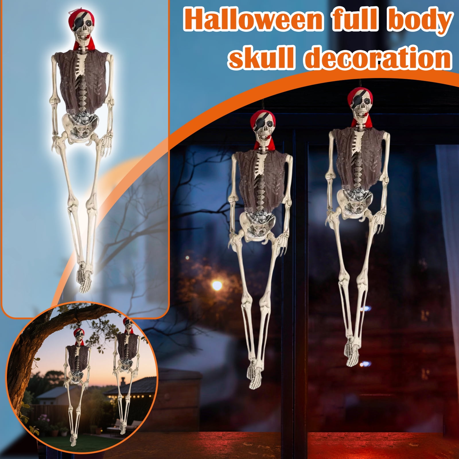 Xiwaer 15.7 inch Halloween Pirate Skeleton - Posable with Glowing Eyes ...