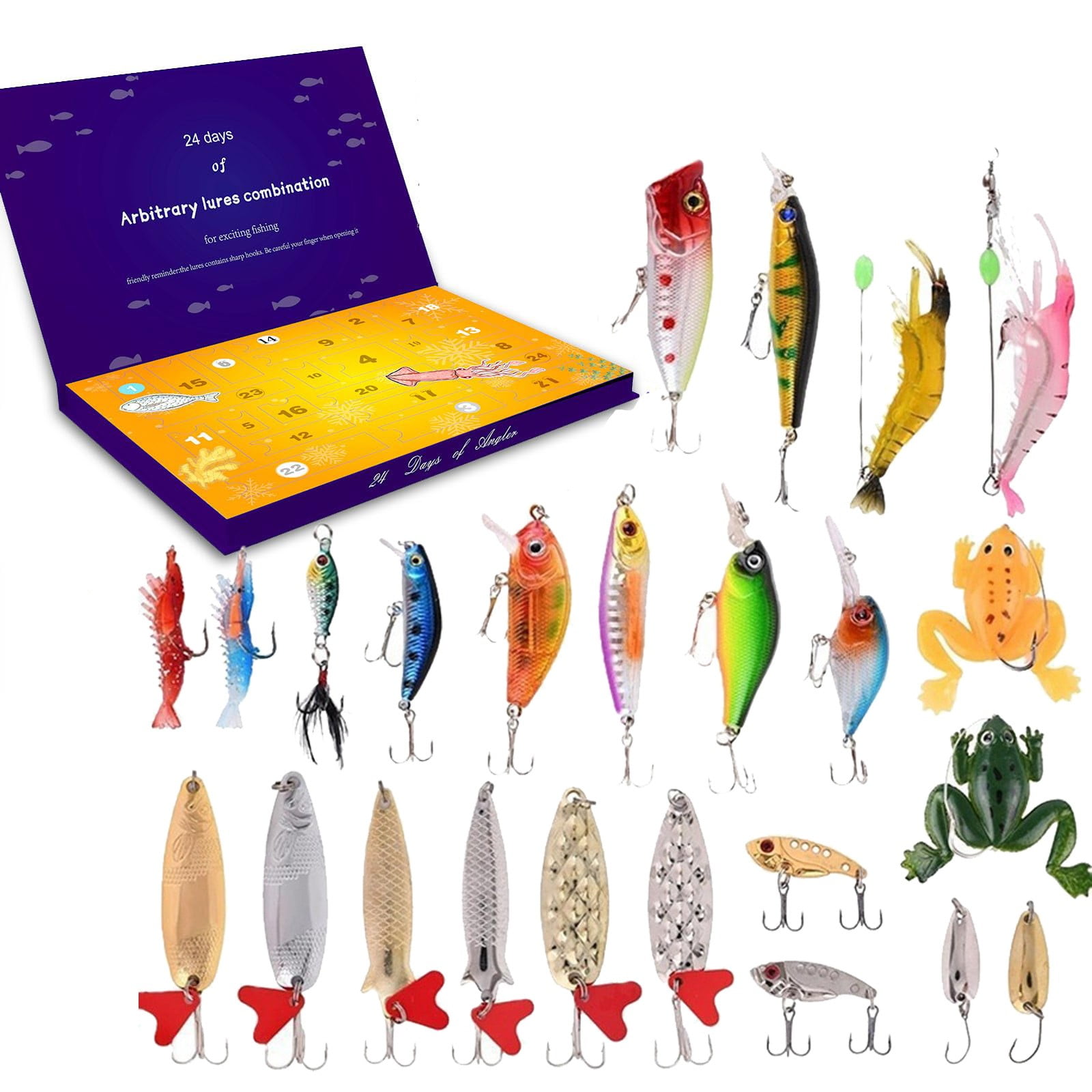 Xiwaer 24pc Advent Calendar Fishing Christmas Countdown, Fishing Tackle ...