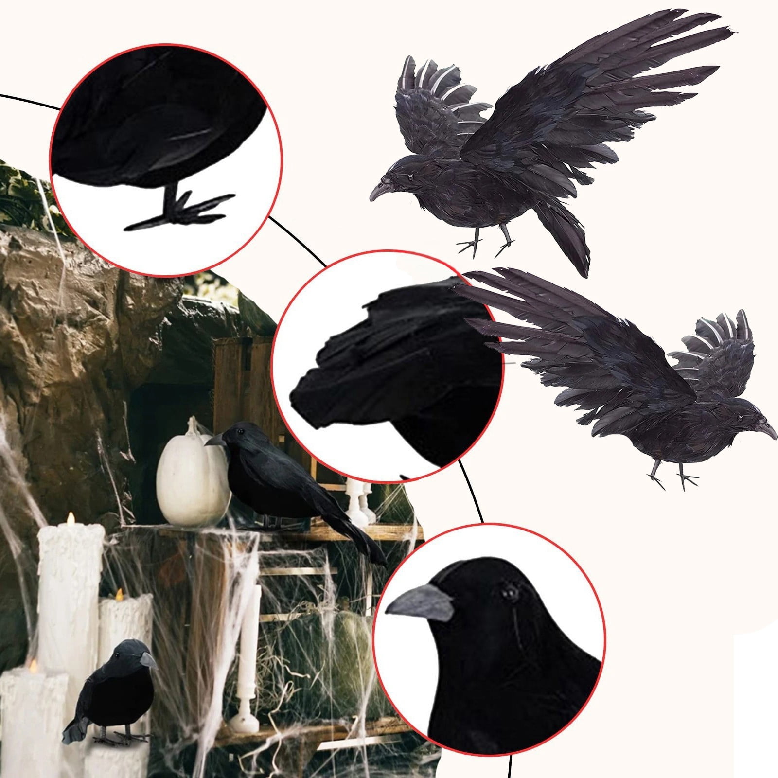 Xiwaer Black Crow Halloween Decoration Realistic Flying Crow Prop For ...