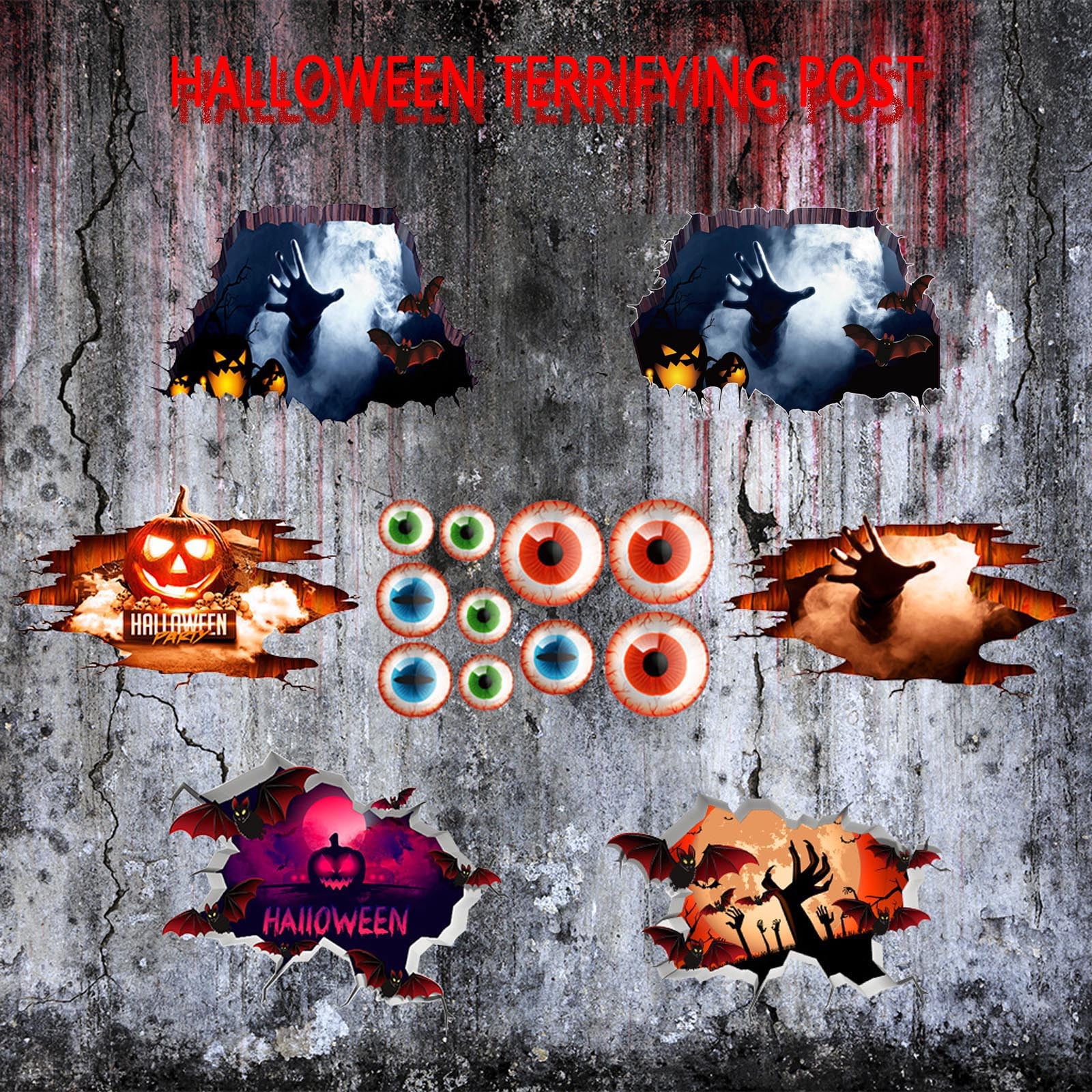 Xiwaer Halloween 3D Scary Wall Stickers Removable Art Mural Party ...