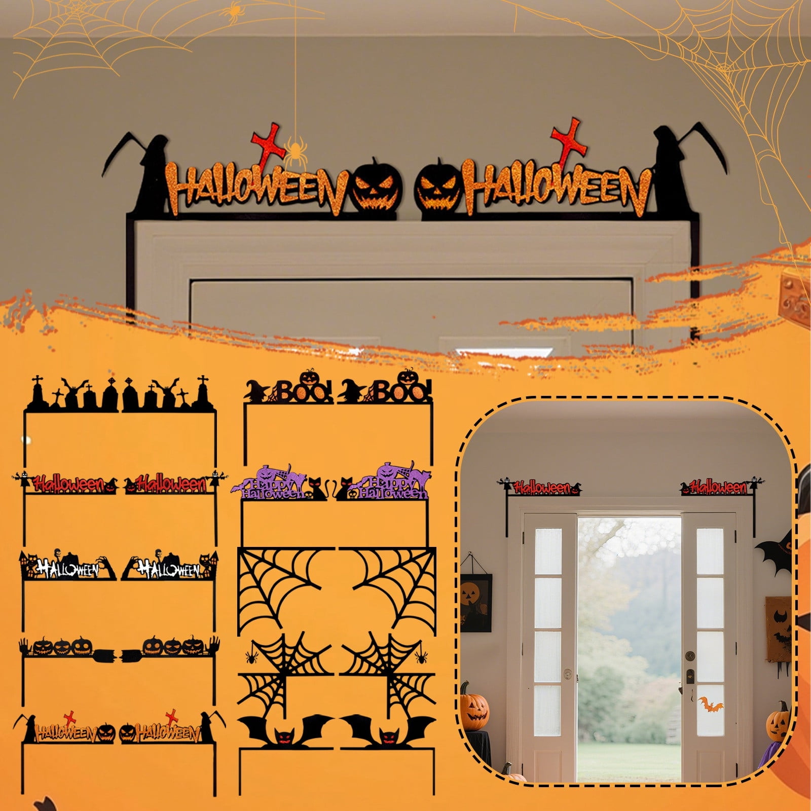 Xiwaer Halloween Door Corner Decor, Spider Webs Bats Pumpkin Witch Wood ...