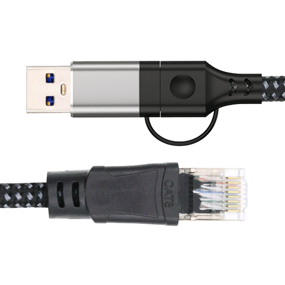 Xiwai Combo USB Type-A & Type-C USB-C to Ethernet Cable URJ45 Male Cord ...