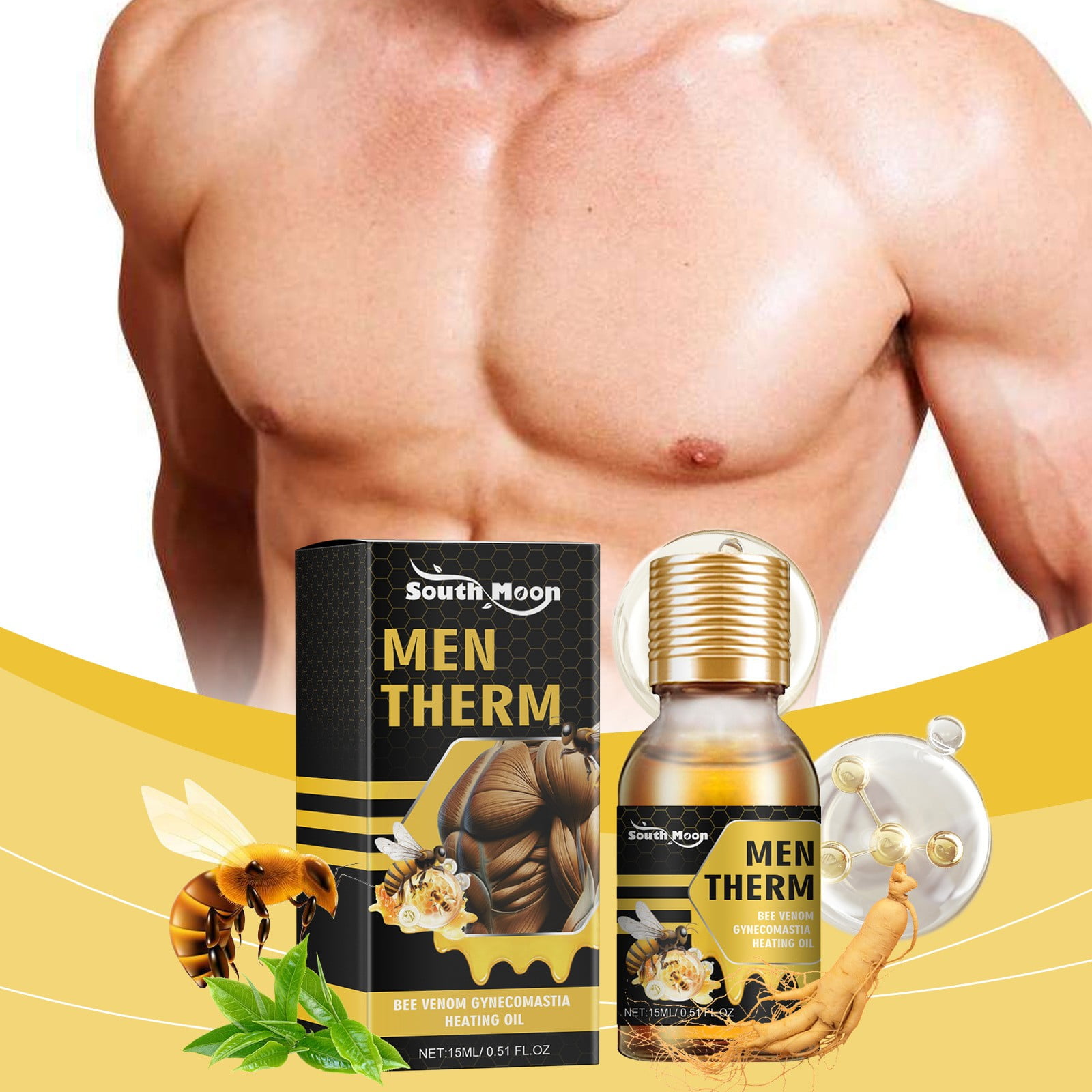 Xixili MenTherm Bee Gynecomastia Heating Oil, New Men Bee Oil ...