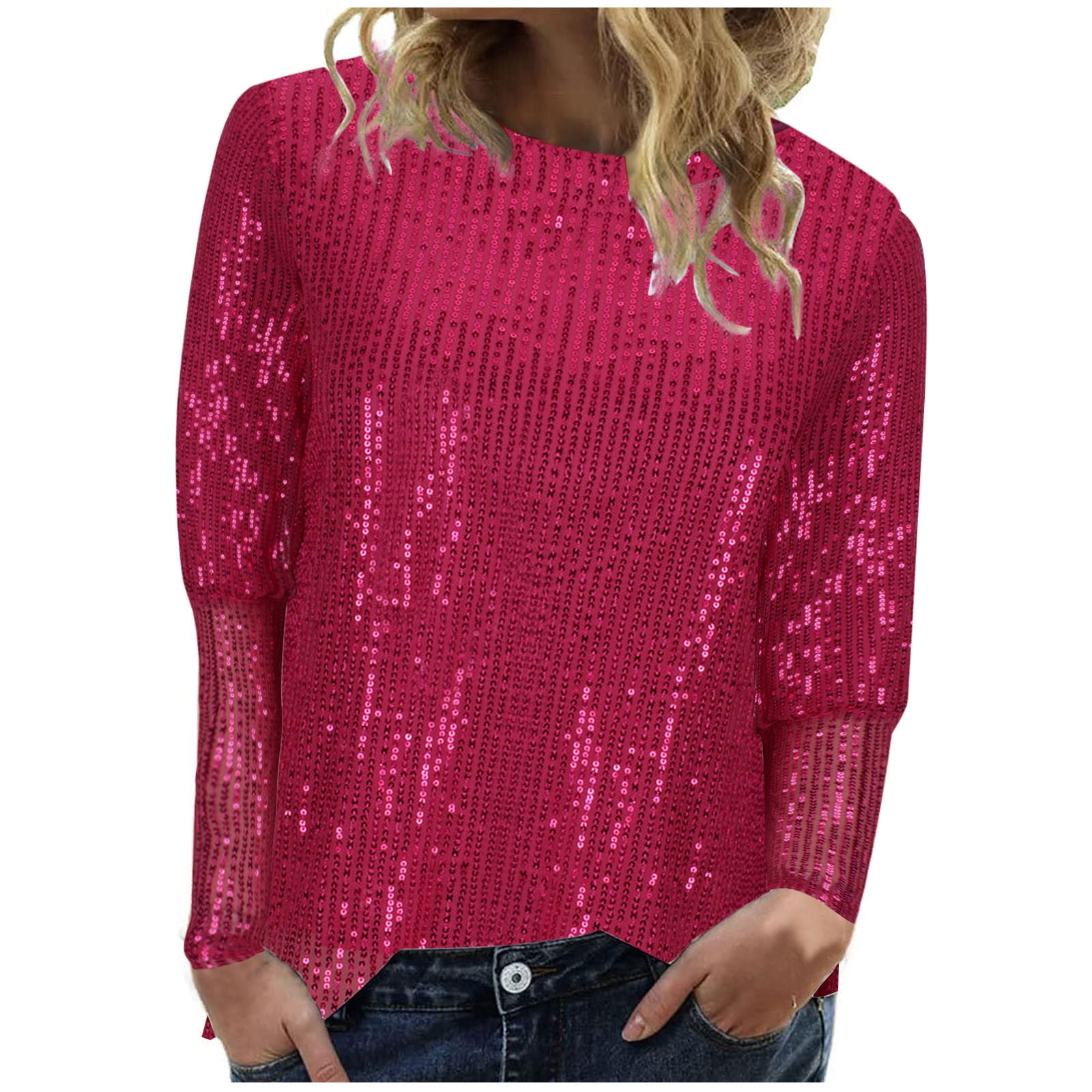 Xixinqiwan Women's Sparkle Sequin Tops Long Sleeve Dressy Tops for ...