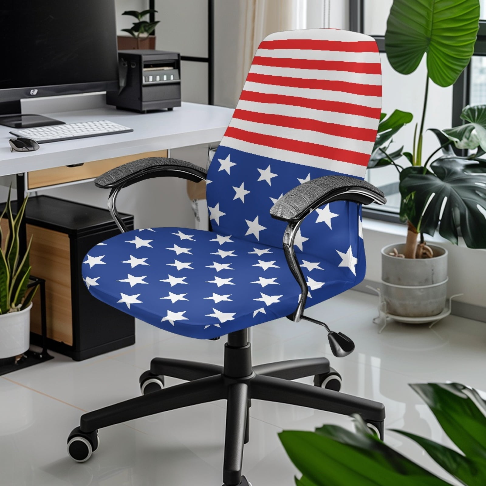 Xixirimido American Flag Print Office Chair Cover Stretchable Removable ...